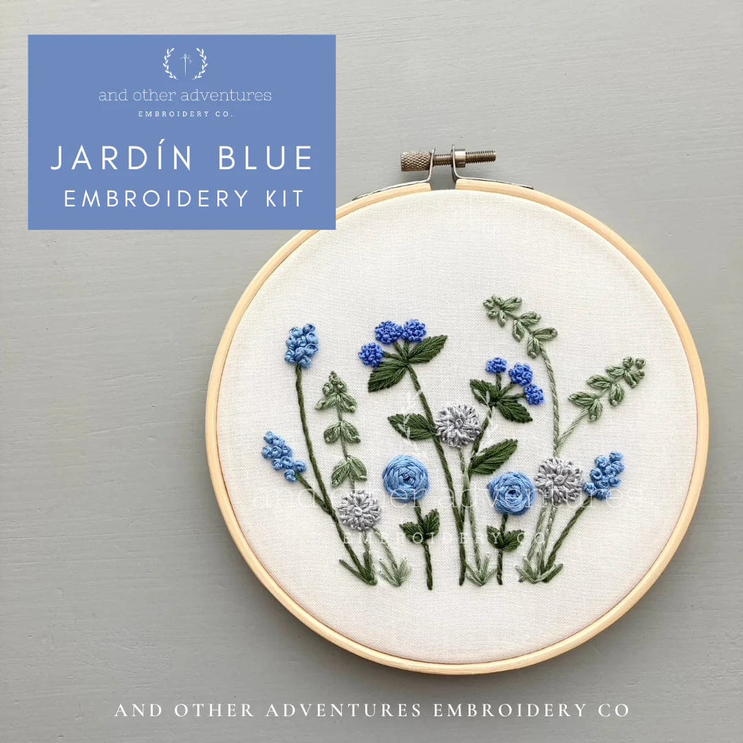 And Other Adv. Jardin in Blue Embroidery Kit – Fiddlehead Artisan Supply