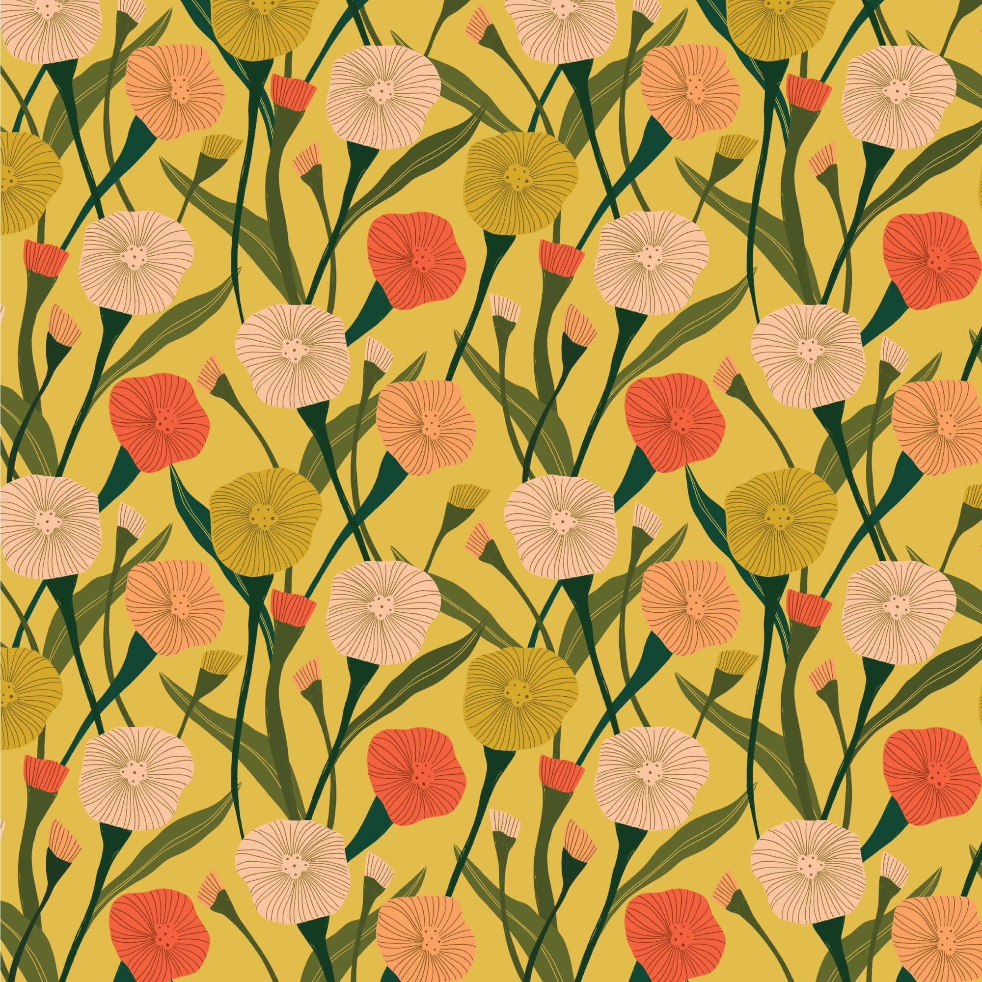 Poppy Vines in Yellow - CLOUD 9 – Fiddlehead Artisan Supply